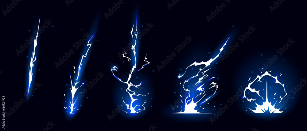 Lightning strike bolt silhouettes sequence vector illustration. Black ...