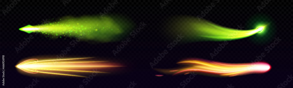 Futuristic weapon light trails set isolated on transparent background ...
