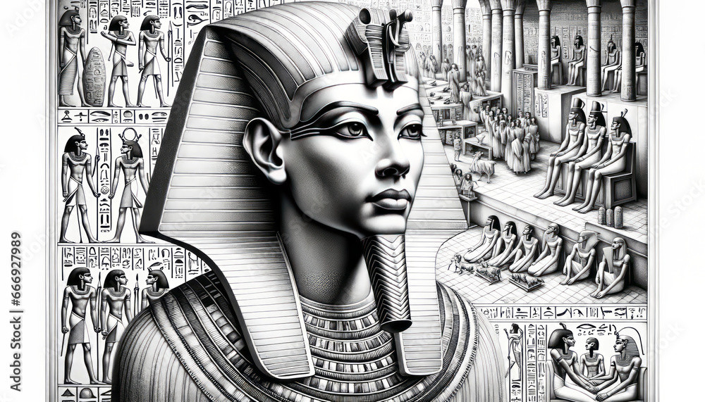 Detailed drawing of Akhenaten, capturing his unique appearance with an ...