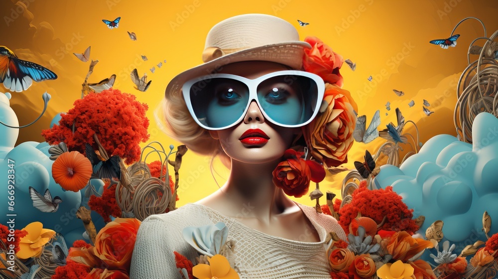 Collage 3d picture of hot chick pop retro portray of hands holding ...