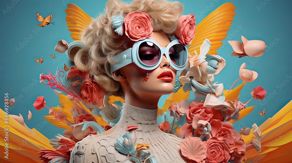 Collage 3d picture of hot chick pop retro portray of hands holding ...