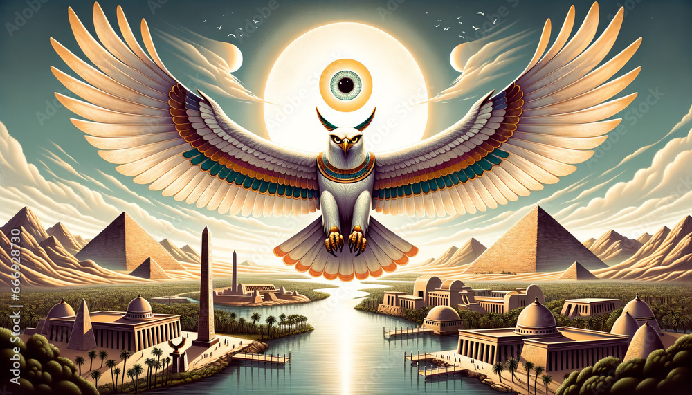 Landscape illustration of Horus, the ancient Egyptian god of the sky ...