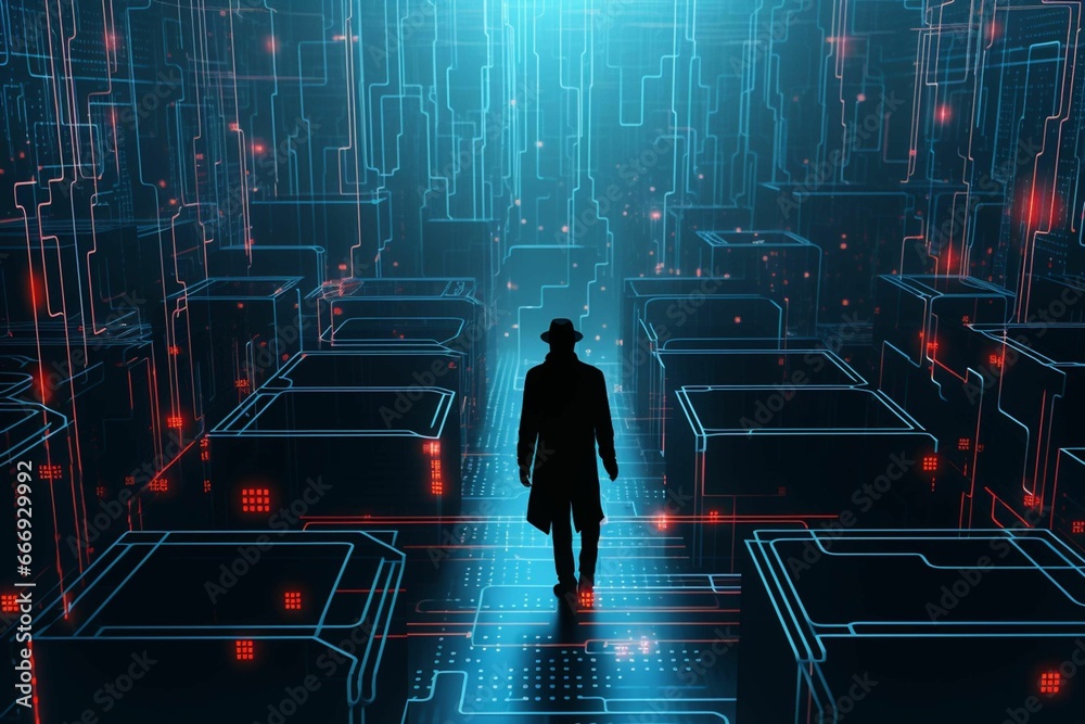 AI generated illustration of a detective in a hat and a coat in a ...