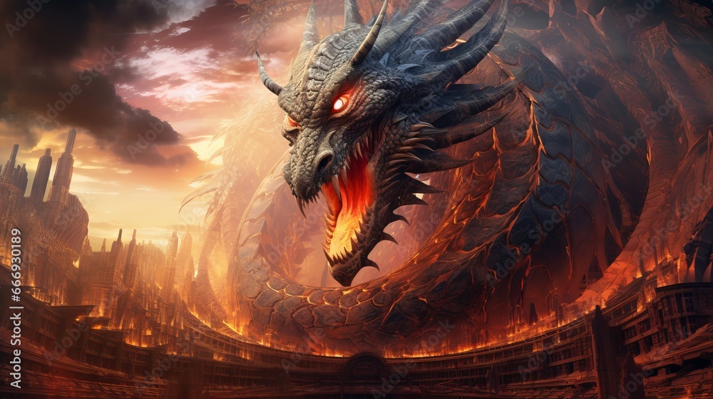 Winged serpent Breathing Fire At Knight In Defensive layer Holding Up ...