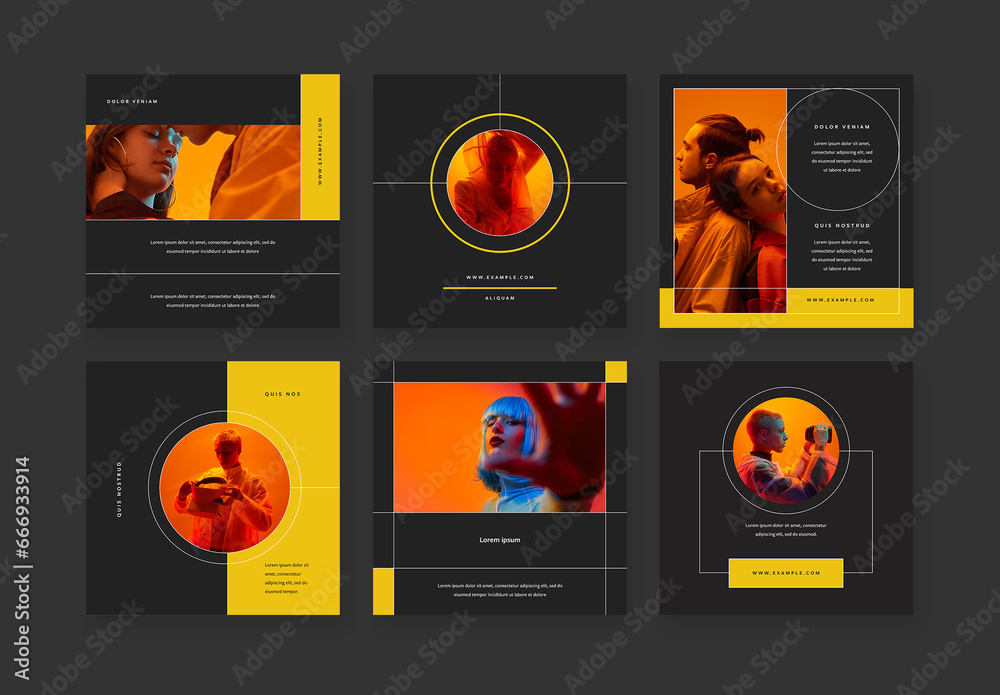 Black and White Social Media Layout Set Stock Template | Adobe Stock
