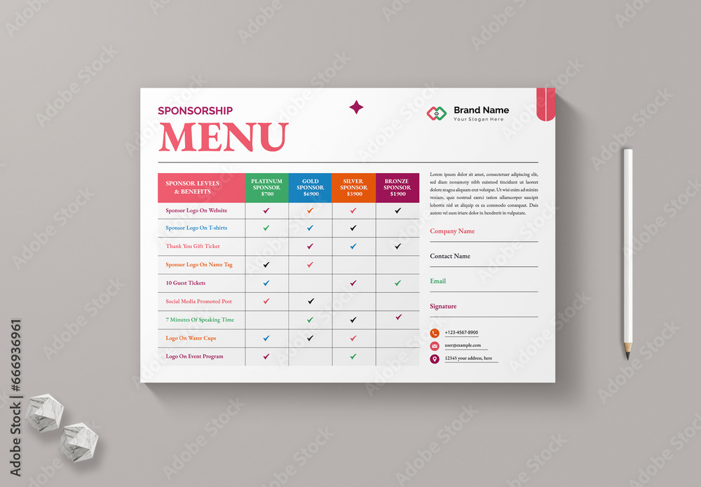 Sponsorship Menu Design Template Stock Template | Adobe Stock
