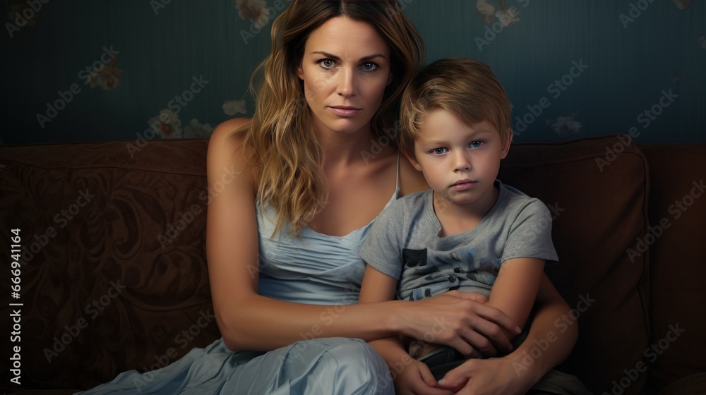 A frazzled mother and a somber child find solace in a shared moment of ...