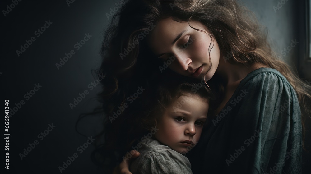 A frazzled mother and a somber child find solace in a shared moment of ...