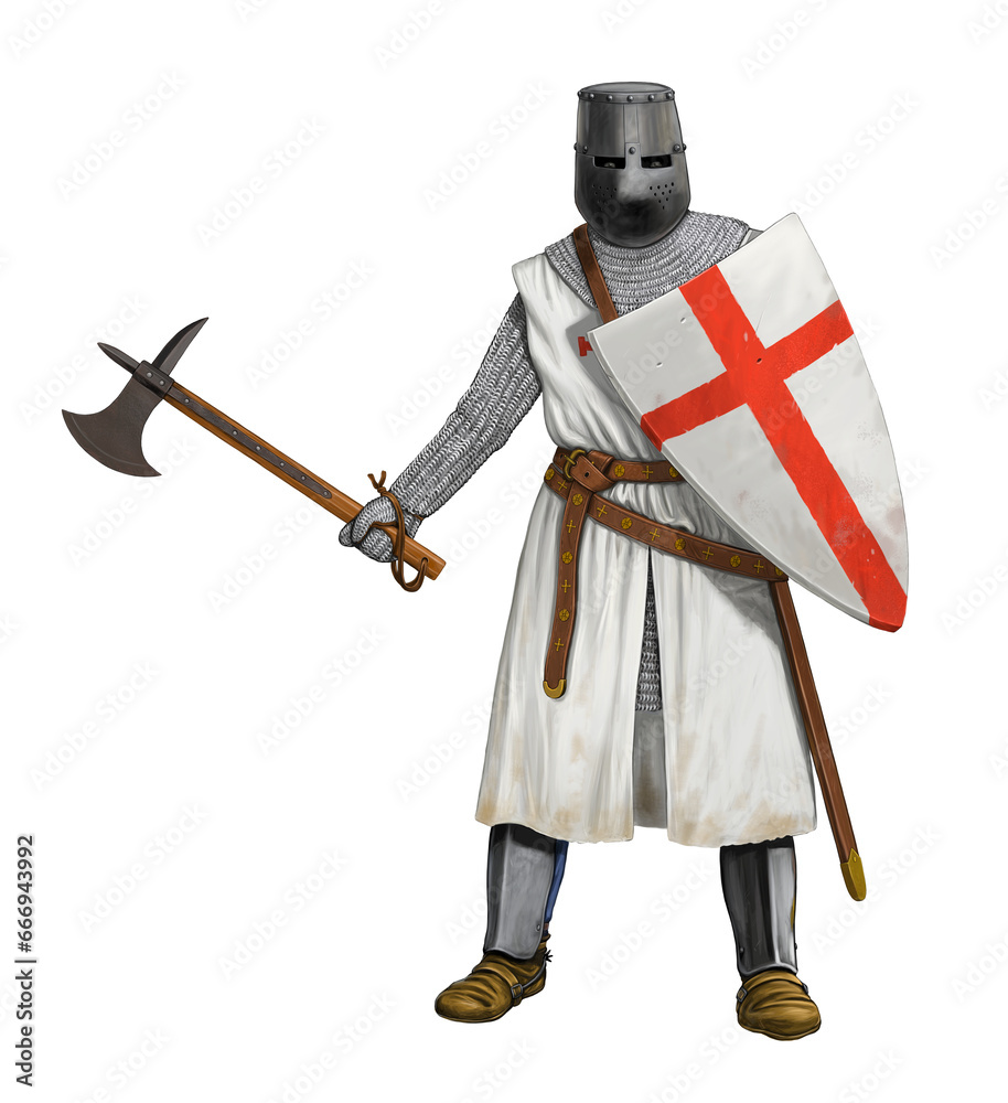 Knights Templar with axe. Medieval knight digital drawing. PNG ...