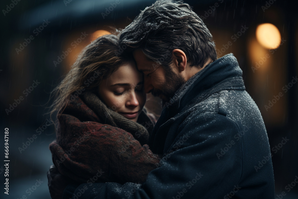 heartwarming moment of a tight, emotional hug between two people. This ...