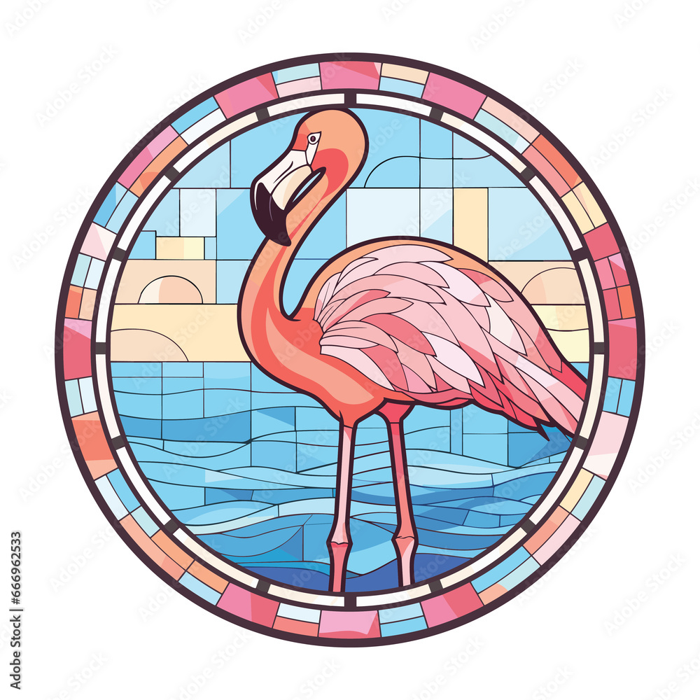 Flamingo Colorful Watercolor Stained Glass Cartoon Kawaii Clipart ...