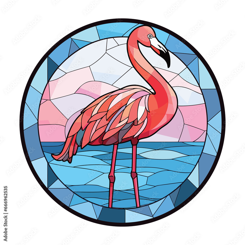 Flamingo Colorful Watercolor Stained Glass Cartoon Kawaii Clipart ...