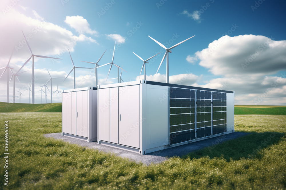 Energy Storage System With Hydrogen Storage Compartment, Wind Turbines ...