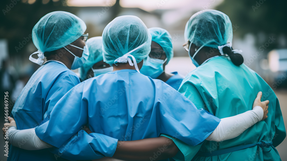Medical team celebrating the recovery of a patient after a long surgery ...