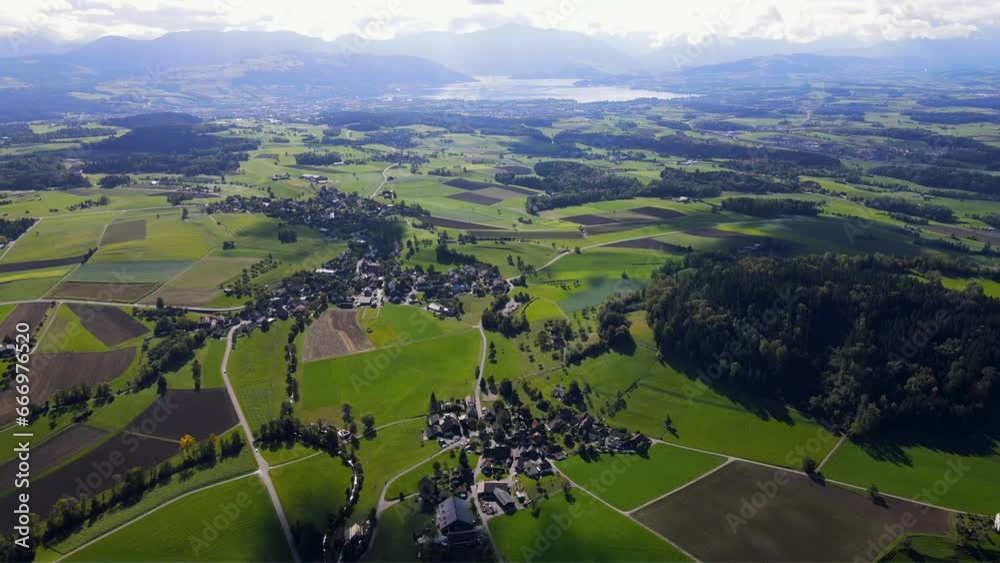 spectacular panoramic aerial view of vast Swiss countryside featuring ...