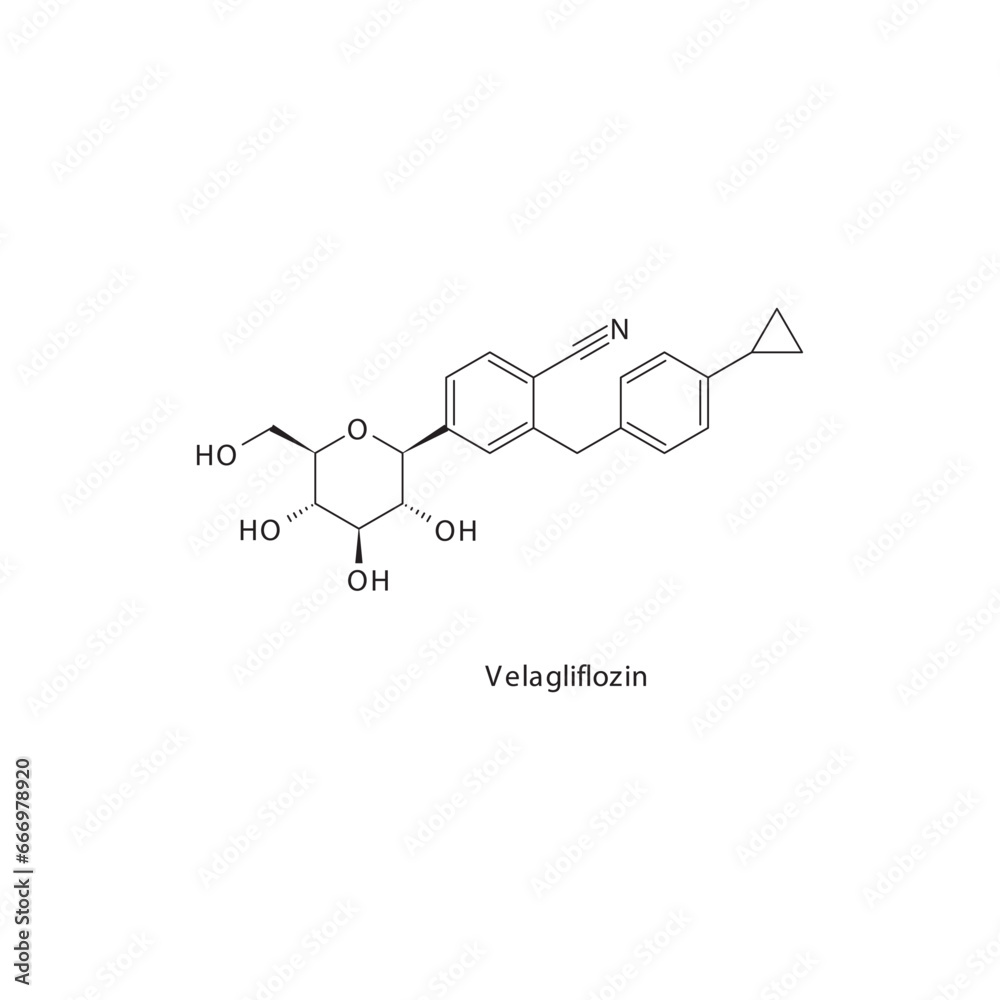Velagliflozin flat skeletal molecular structure SGLT2 inhibitor drug ...