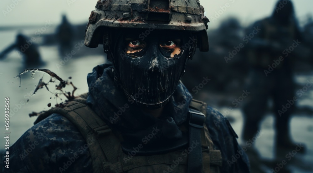 Amidst the rugged outdoor landscape, a knight clad in shimmering armor ...