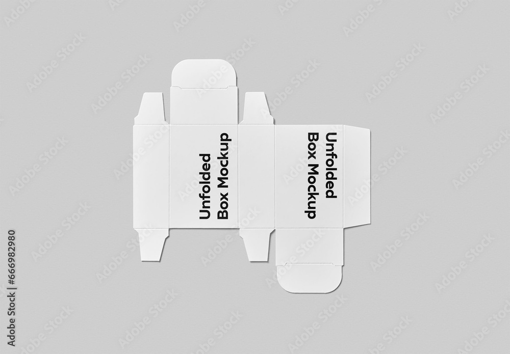 Mockup of unfolded flattened customizable rectangular box Stock ...