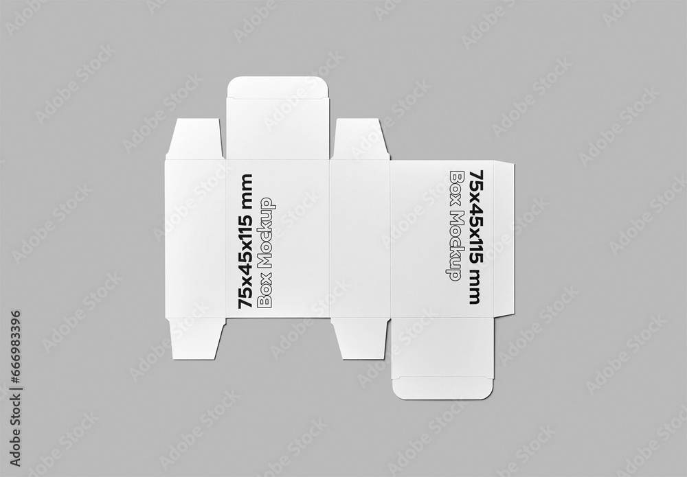 Mockup of flattened customizable rectangular box 75mm x 45mm x 115mm ...
