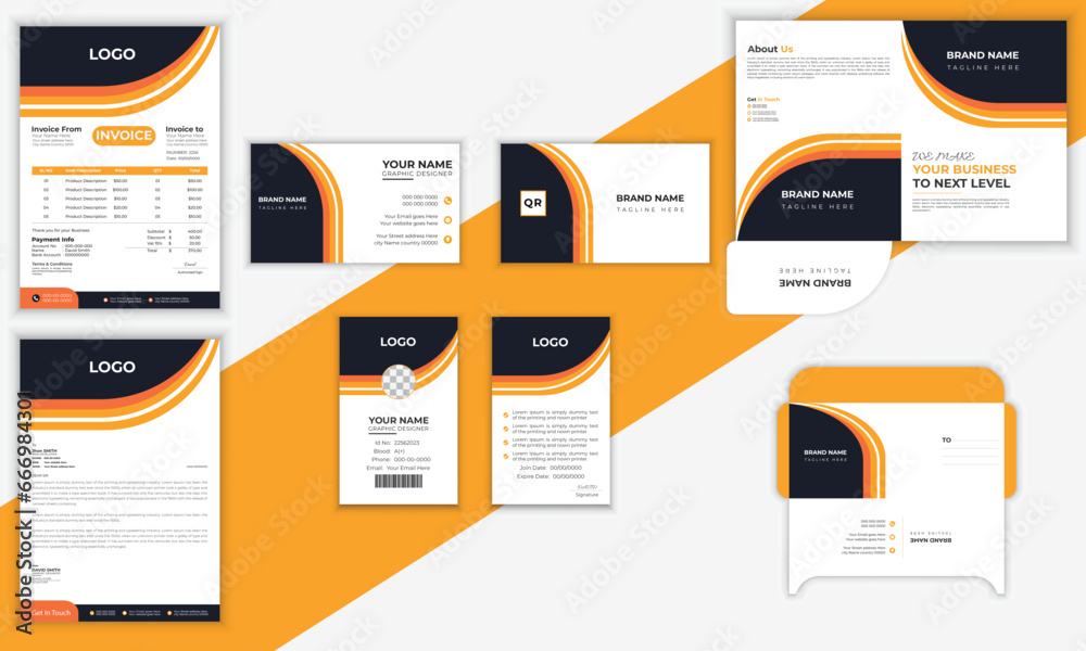 Modern Business Stationery Branding Template,Business Card, Envelope, File folder, letterhead ...