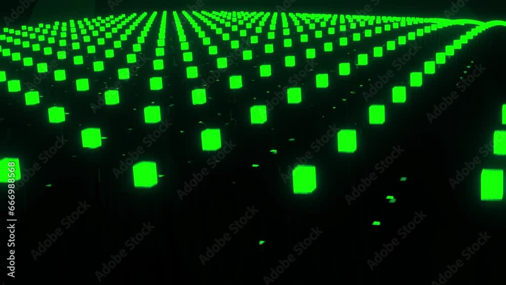 Abstract green wave dots squares on black background. VJ loop backdrop ...