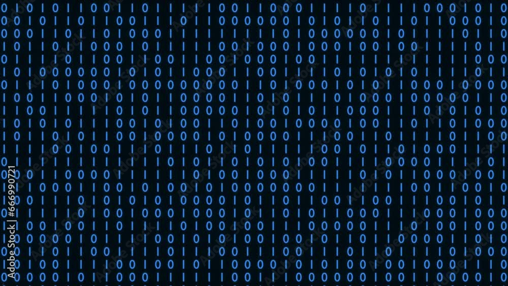 Binary code black and blue background with digits moving on screen, Concept of digital age ...