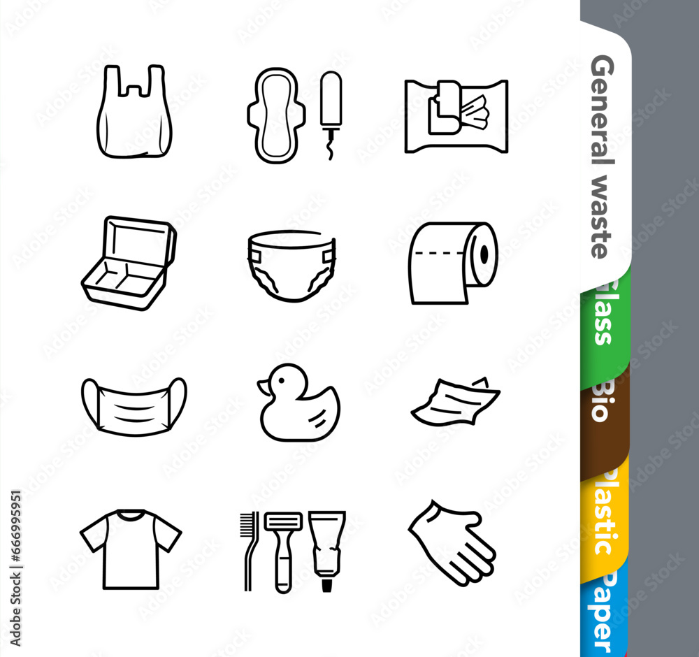 Ready sets of icons for separating general waste. Vector elements are ...