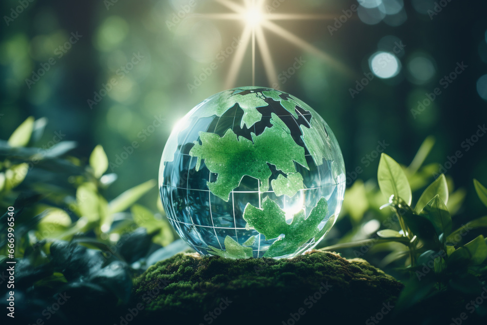 Crystal globe with sustainable development and ESG icon for Environment ...