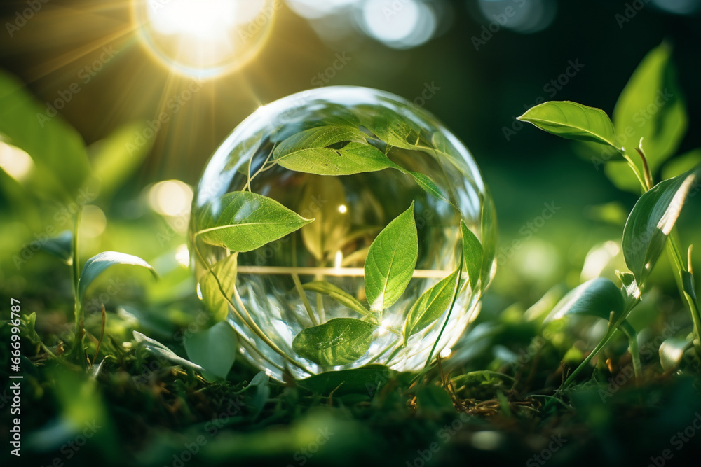 Crystal globe with sustainable development and ESG icon for Environment ...