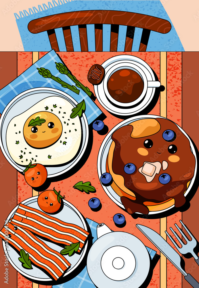 Top view on kitchen food banner, pop art style. Vector background or ...