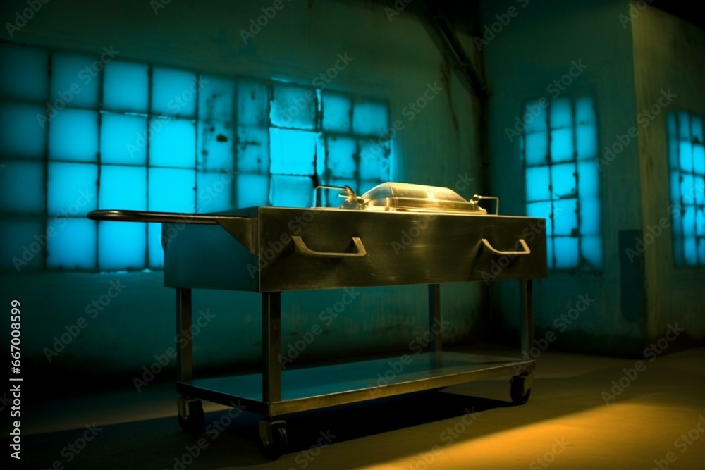 Bright light illuminating morgue autopsy table. Generative AI Stock ...