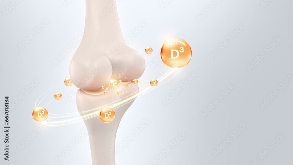 Plakát Golden Vitamin D3 complex, Bone Health medical concept, 3D ...