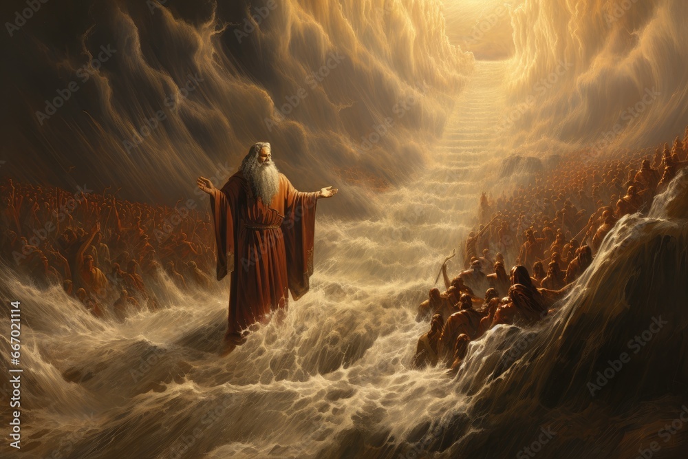 Moses parting the Red Sea biblical story Stock Photo | Adobe Stock