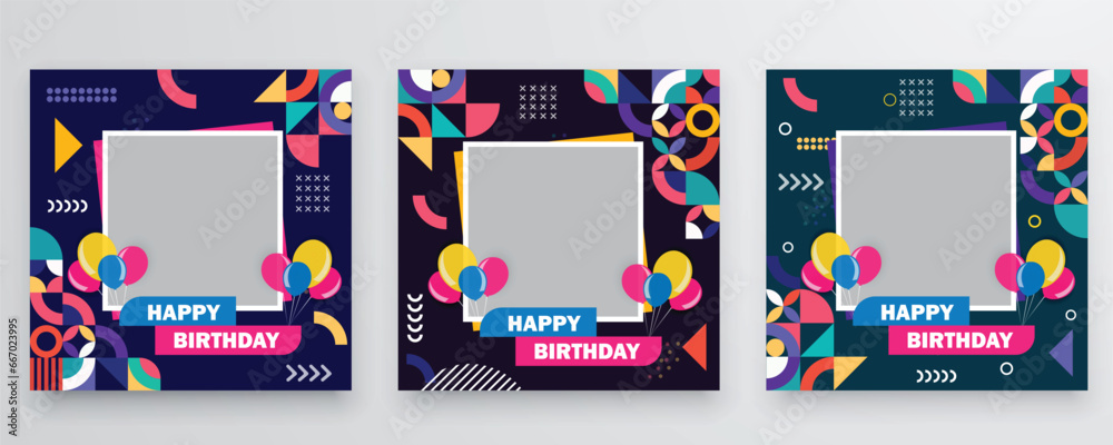 Happy birthday photo fame , social media post, birthday card design set ...