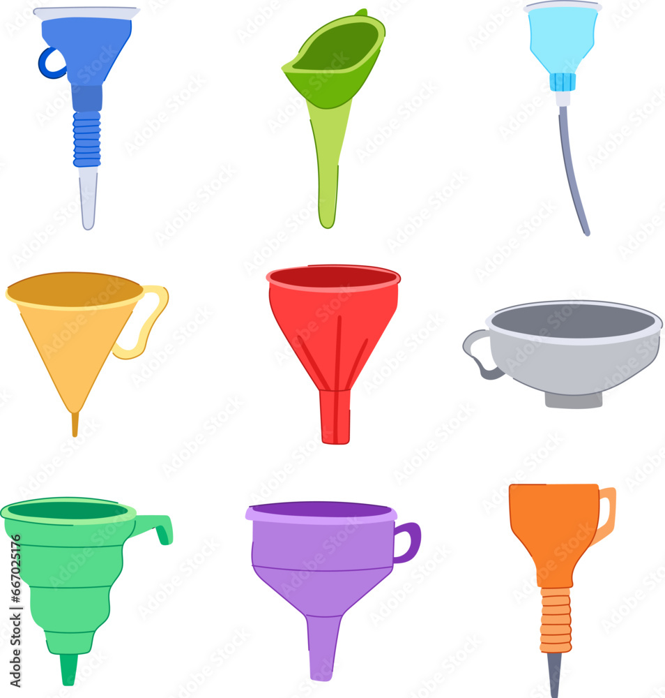 funnel set cartoon. business cone, diagram strategy, process ...