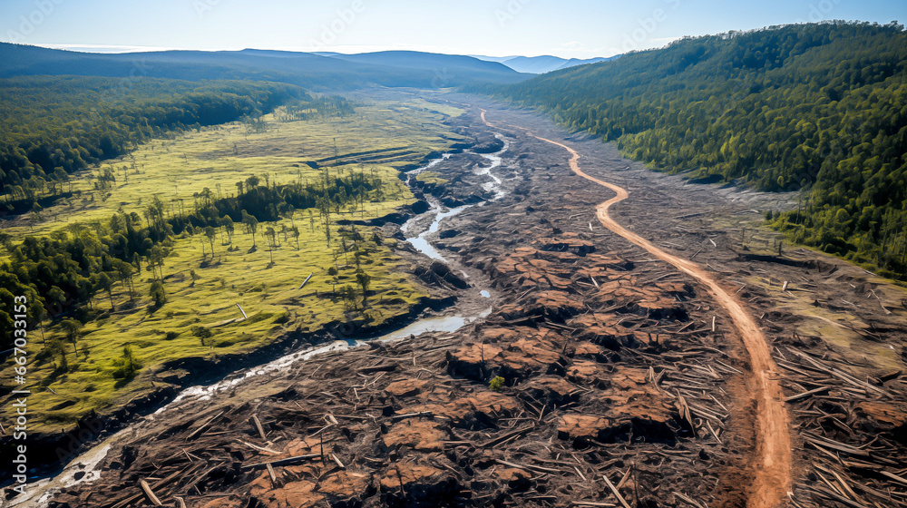 Deforestation and destruction of nature. A visual depicting the damage ...