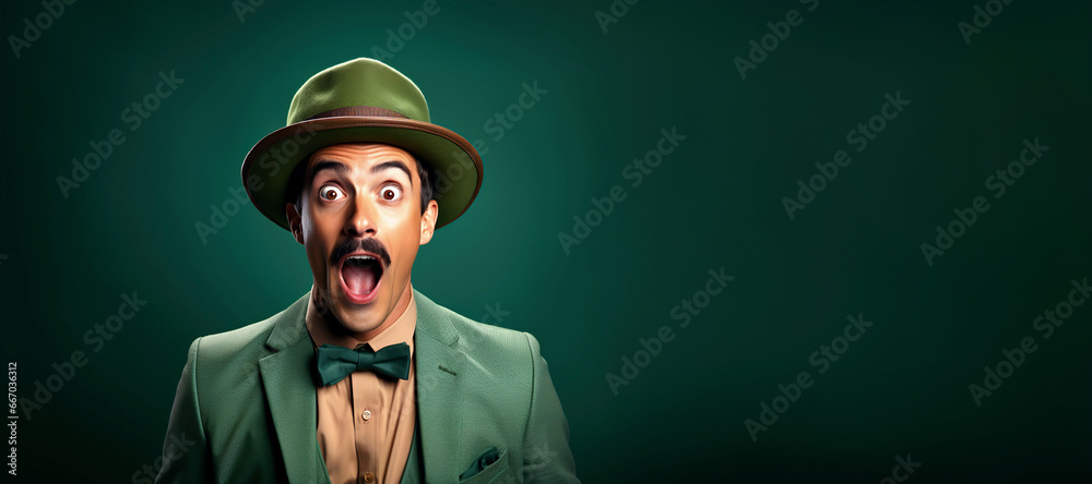 surprised happy funny man freak in a suit and hat with an open mouth on ...