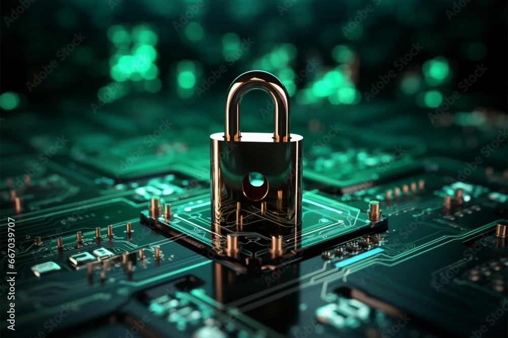Lock icon displayed on a digital screen, representing digital security ...