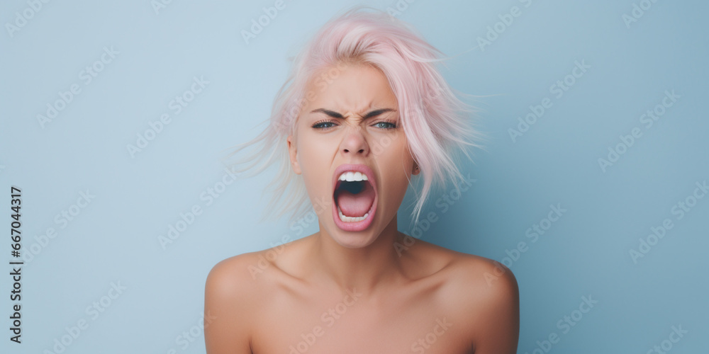 Angry woman screaming. Human emotions, facial expression concept Stock ...