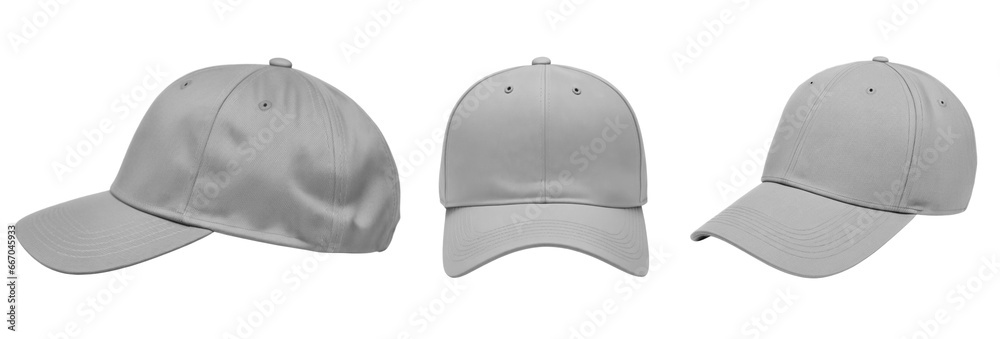 Set of Blank gray baseball cap isolated on transparent background ...