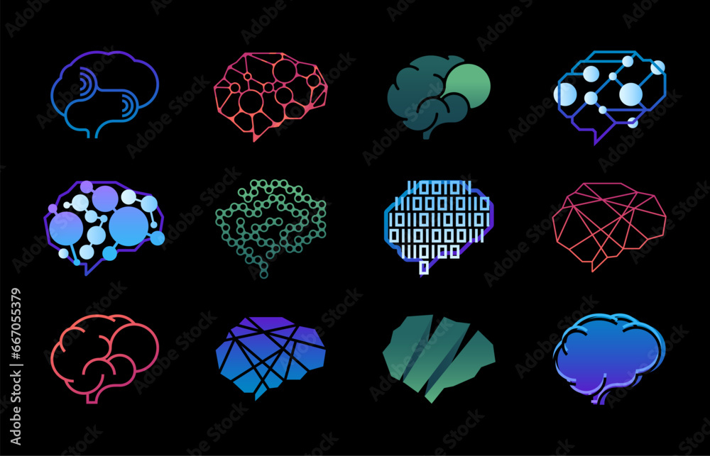 Human brain emblem. Colorful abstract human intelligence label ...