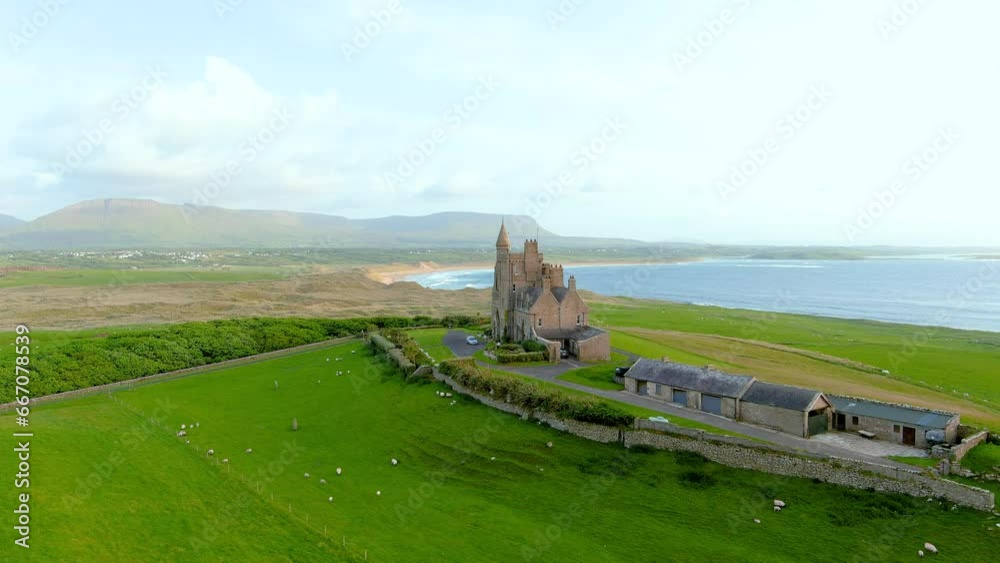 Spectacular aerial sunset view of Mullaghmore Head with huge waves ... Spectacular aerial sunset view of Mullaghmore Head with huge waves ...