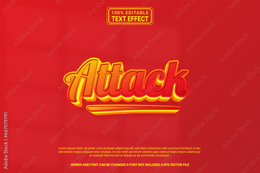 Editable text effect Attack 3d cartoon template style modren premium ...
