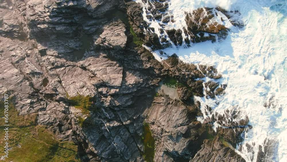 Top-down view of cliffs of Malin Head Coastal Walk, path west from ...