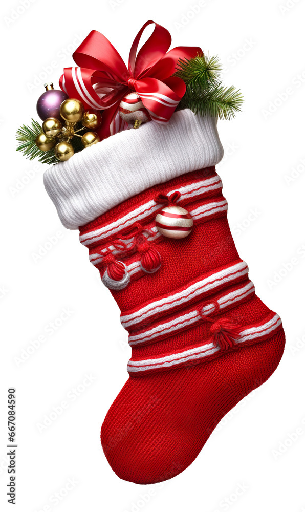 Christmas stocking with gifts isolated PNG , white background Stock ...