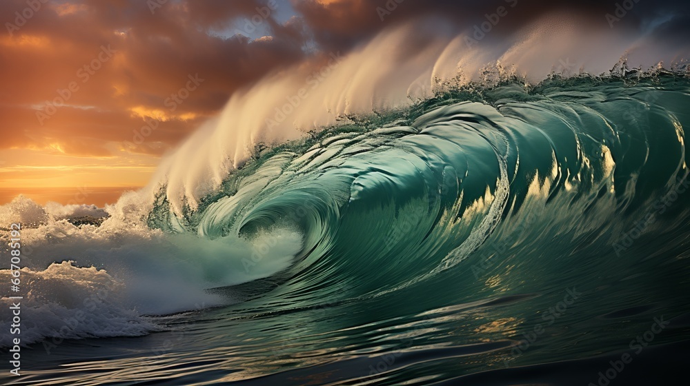 Big wave in the ocean. Raging sea, surfing wave. Landscape of a water ...