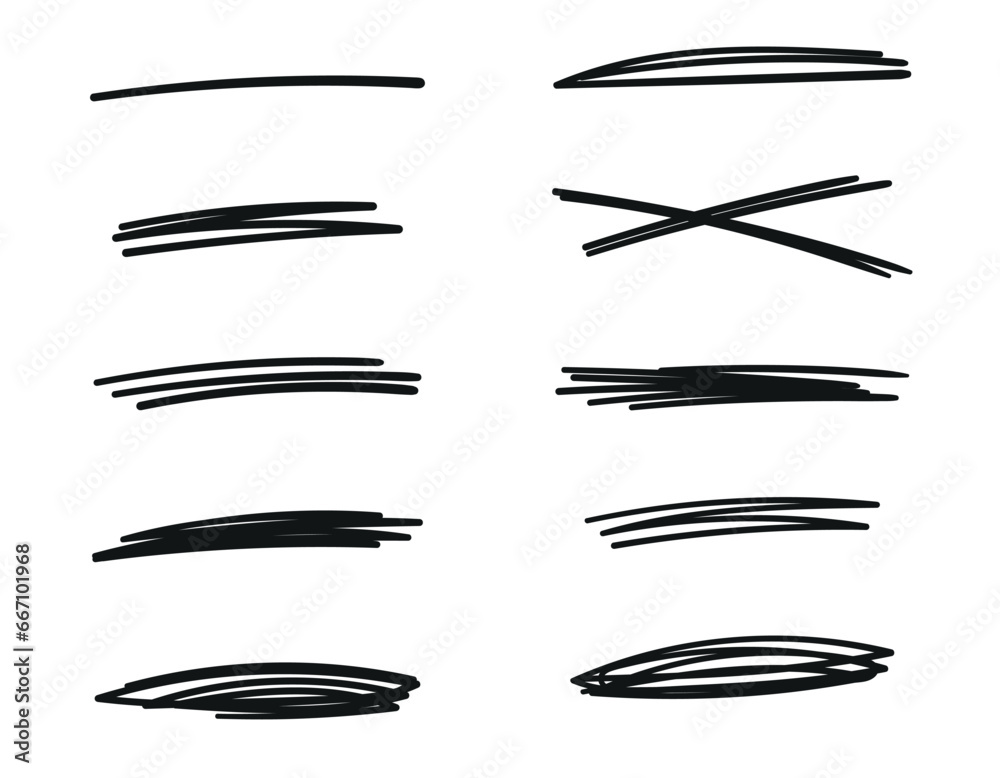 Set of hand doodles. Collection of doodle marker strips. Doodle ...