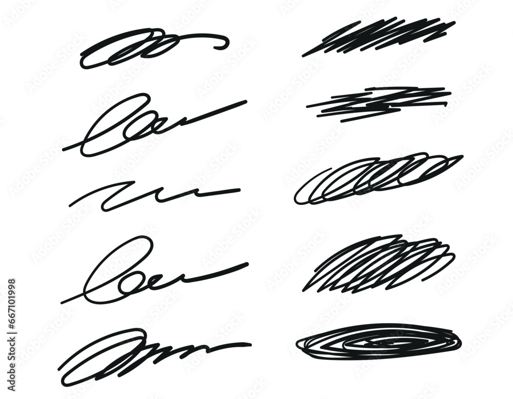 Set of hand doodle signature. Collection of handwriting doodles with ...