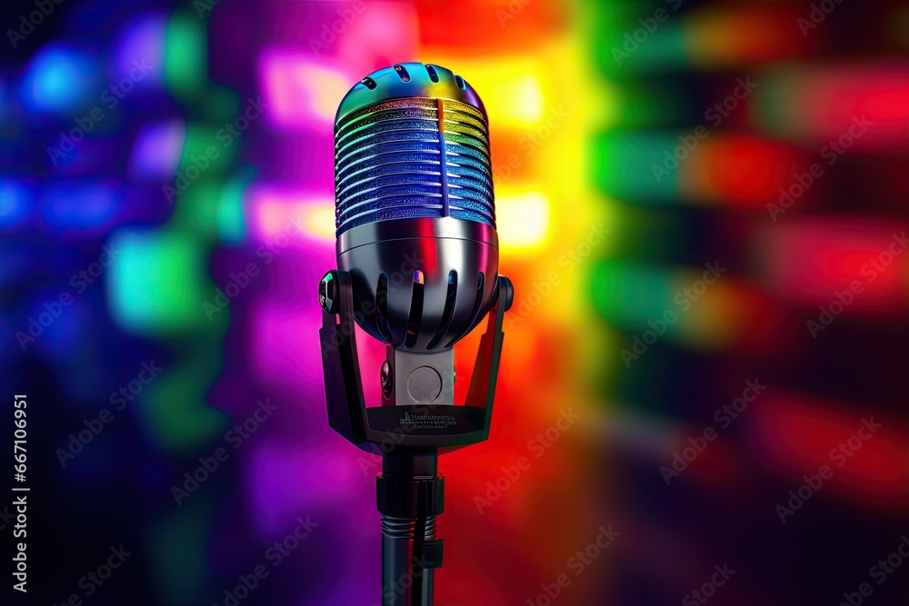 Sonic performance. Live stage microphone in spotlight. Rocking mic ...