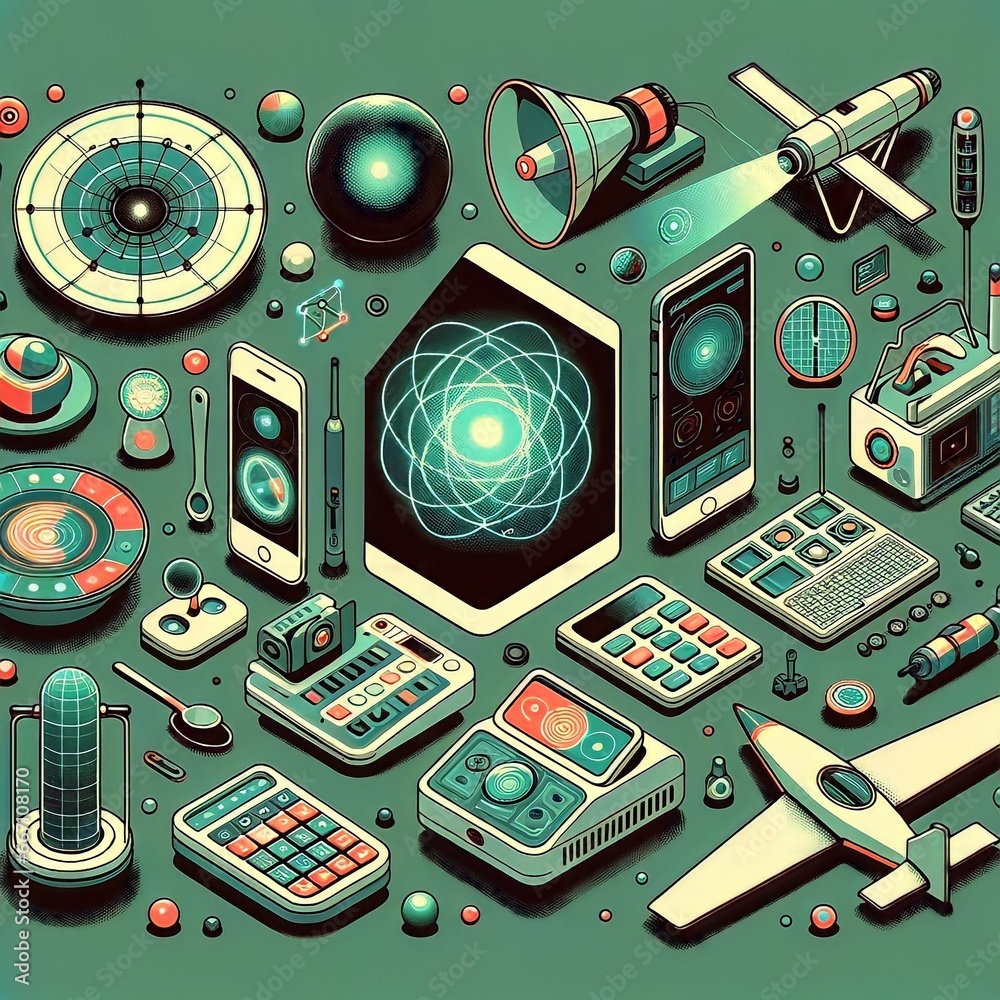 vector illustration of advanced communication devices like satellite ...